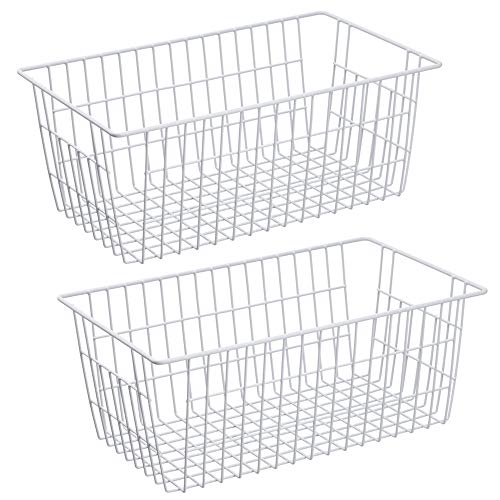 SANNO Freezer Baskets Wire Storage Baskets Farmhouse Organizer Storage Bins Large Organizer Bins for Storage, Office, Bathroom, Pantry Organization Storage Bins Rack with Handles-Set of 2, 15.7"