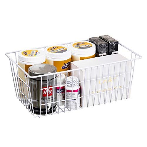 SANNO Freezer Baskets Wire Storage Baskets Farmhouse Organizer Storage Bins Large Organizer Bins for Storage, Office, Bathroom, Pantry Organization Storage Bins Rack with Handles-Set of 2, 15.7"