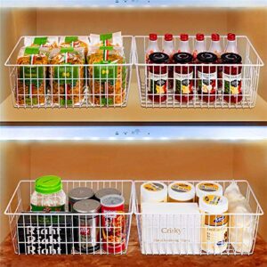 SANNO Freezer Baskets Wire Storage Baskets Farmhouse Organizer Storage Bins Large Organizer Bins for Storage, Office, Bathroom, Pantry Organization Storage Bins Rack with Handles-Set of 2, 15.7"