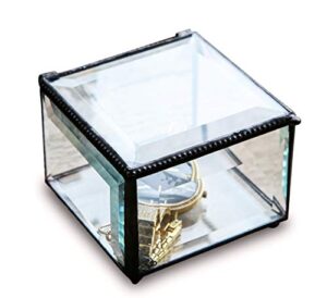 retro clear glass box keepsake jewelry trinket boxes home decor, beveled glass display box, 3.75×3.75×3 in