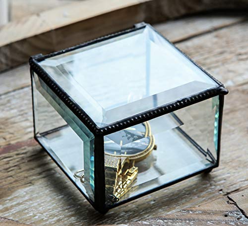 Retro Clear Glass Box Keepsake Jewelry Trinket Boxes Home Decor, Beveled Glass Display Box, 3.75x3.75x3 in