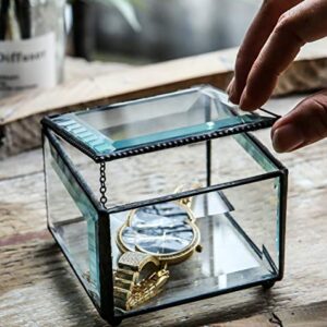 Retro Clear Glass Box Keepsake Jewelry Trinket Boxes Home Decor, Beveled Glass Display Box, 3.75x3.75x3 in