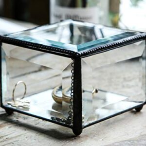 Retro Clear Glass Box Keepsake Jewelry Trinket Boxes Home Decor, Beveled Glass Display Box, 3.75x3.75x3 in