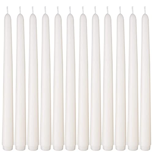 Laskey Dripless Taper Candles 10 Inch Tall Wedding Dinner Candle Set of 12 (Ivory)