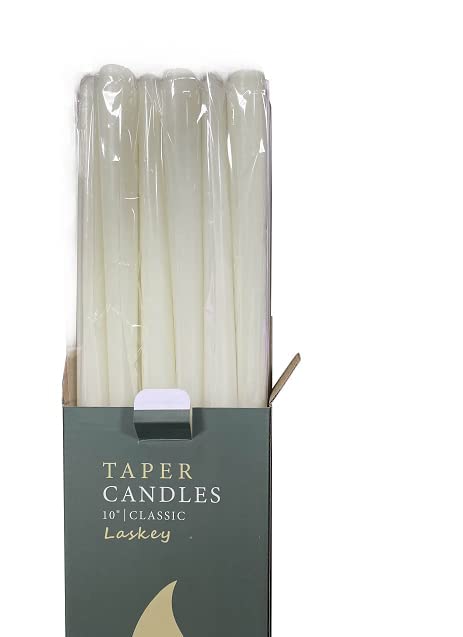 Laskey Dripless Taper Candles 10 Inch Tall Wedding Dinner Candle Set of 12 (Ivory)