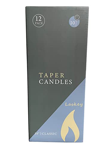 Laskey Dripless Taper Candles 10 Inch Tall Wedding Dinner Candle Set of 12 (Ivory)