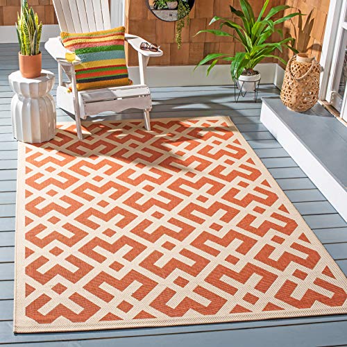 SAFAVIEH Courtyard Collection 9' x 12' Terracotta / Bone CY6915 Indoor/ Outdoor Waterproof Easy-Cleaning Patio Backyard Mudroom Area-Rug