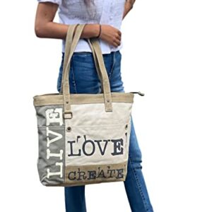 Mona B. Vintage Recycled Upcycled Canvas Life Is Short with Vegan Leather Trim (Tote)