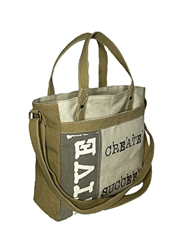 Mona B. Vintage Recycled Upcycled Canvas Life Is Short with Vegan Leather Trim (Tote)