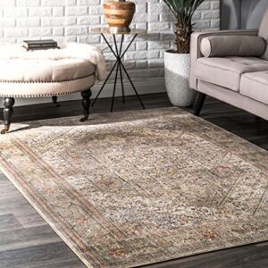 nuloom carol traditional medallion area rug, 9′ x 12′, beige