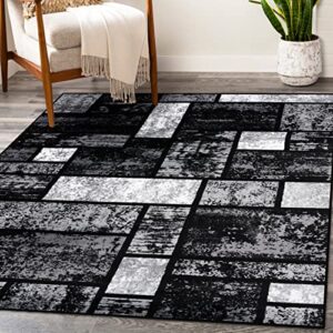 luxe weavers geometric squares gray 5×7 modern abstract area rug, colorblock premium carpet non shedding