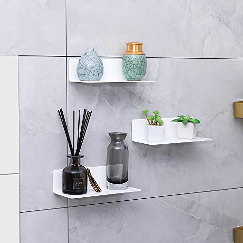 IEEK 9 Inch Acrylic Floating Shelves Set of 4,Small Wall Display Shelf for Bluetooth Speakers/Security Cameras/Nintendo Switch/Action Figures,Damage-Free Wall Shelves Stick-On Shelf,White