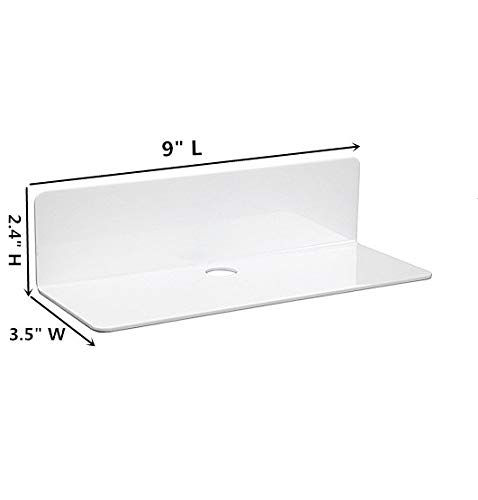 IEEK 9 Inch Acrylic Floating Shelves Set of 4,Small Wall Display Shelf for Bluetooth Speakers/Security Cameras/Nintendo Switch/Action Figures,Damage-Free Wall Shelves Stick-On Shelf,White