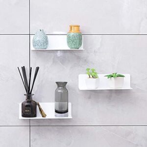 IEEK 9 Inch Acrylic Floating Shelves Set of 4,Small Wall Display Shelf for Bluetooth Speakers/Security Cameras/Nintendo Switch/Action Figures,Damage-Free Wall Shelves Stick-On Shelf,White