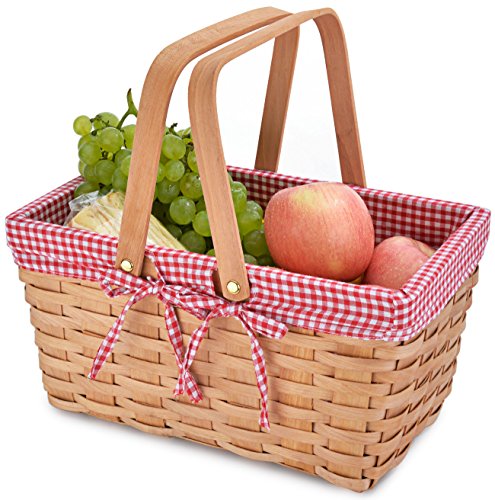 Picnic Basket Natural Woven Woodchip with Double Folding Handles | Easter Basket | Storage of Plastic Easter Eggs and Easter Candy | Organizer Blanket Storage | Bath Toy and Kids Toy Storage