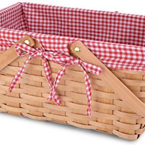 Picnic Basket Natural Woven Woodchip with Double Folding Handles | Easter Basket | Storage of Plastic Easter Eggs and Easter Candy | Organizer Blanket Storage | Bath Toy and Kids Toy Storage