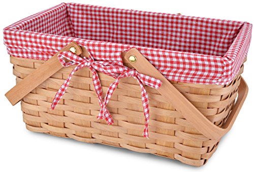 Picnic Basket Natural Woven Woodchip with Double Folding Handles | Easter Basket | Storage of Plastic Easter Eggs and Easter Candy | Organizer Blanket Storage | Bath Toy and Kids Toy Storage