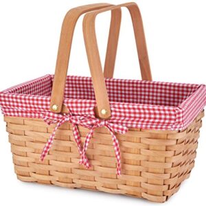 Picnic Basket Natural Woven Woodchip with Double Folding Handles | Easter Basket | Storage of Plastic Easter Eggs and Easter Candy | Organizer Blanket Storage | Bath Toy and Kids Toy Storage