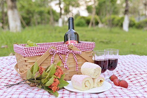 Picnic Basket Natural Woven Woodchip with Double Folding Handles | Easter Basket | Storage of Plastic Easter Eggs and Easter Candy | Organizer Blanket Storage | Bath Toy and Kids Toy Storage