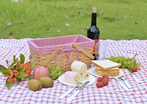 Picnic Basket Natural Woven Woodchip with Double Folding Handles | Easter Basket | Storage of Plastic Easter Eggs and Easter Candy | Organizer Blanket Storage | Bath Toy and Kids Toy Storage