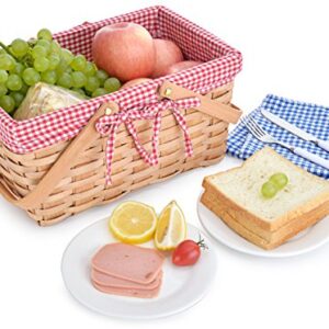 Picnic Basket Natural Woven Woodchip with Double Folding Handles | Easter Basket | Storage of Plastic Easter Eggs and Easter Candy | Organizer Blanket Storage | Bath Toy and Kids Toy Storage