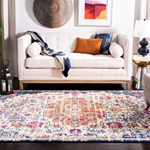 SAFAVIEH Madison Collection 8' x 10' Ivory / Orange MAD447A Boho Chic Medallion Distressed Non-Shedding Living Room Bedroom Dining Home Office Area Rug