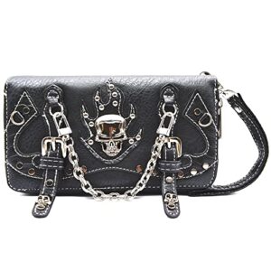 WESTERN ORIGIN Punk Gothic Skull Chain Crossbody Handbag Removable Strap Purse Women Single Shoulder Bag/Wallet Black