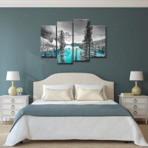 Derkymo 4 Pieces Teal Blue Moraine Lake Wall Art Black and White Canada Rocky Mountain Picture Landscape Print On Canvas Giclee Artwork for Wall Decor Easy to Hang 12"x24"x2pcs+12"x32"x2pcs