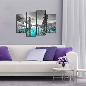 Derkymo 4 Pieces Teal Blue Moraine Lake Wall Art Black and White Canada Rocky Mountain Picture Landscape Print On Canvas Giclee Artwork for Wall Decor Easy to Hang 12"x24"x2pcs+12"x32"x2pcs