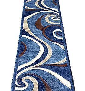 Modern Runner Contemporary Area Rug Blue Brown Carpet King Design 144 (2 Feet X 7 Feet 3 Inch)