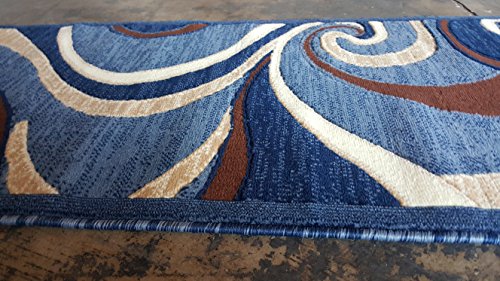 Modern Runner Contemporary Area Rug Blue Brown Carpet King Design 144 (2 Feet X 7 Feet 3 Inch)