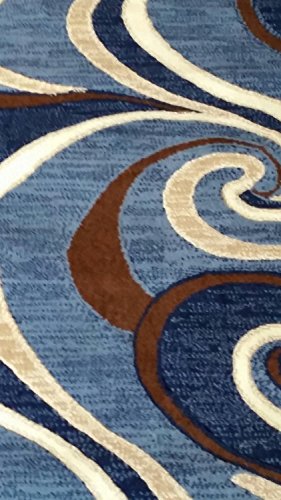 Modern Runner Contemporary Area Rug Blue Brown Carpet King Design 144 (2 Feet X 7 Feet 3 Inch)