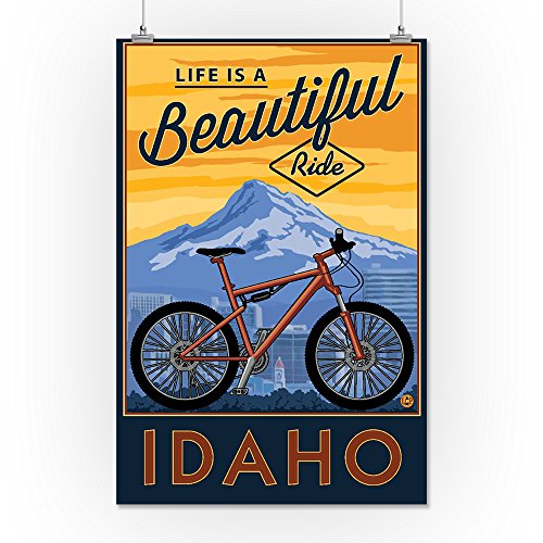 Idaho, Life is a Beautiful Ride, Bike and Mountain (16x24 Giclee Gallery Art Print, Vivid Textured Wall Decor)