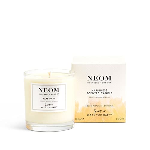 NEOM- Happiness Scented Candle, 1 Wick | Essential Oil Aromatherapy Candle | Neroli, Mimosa & Lemon | Scent to Make You Happy