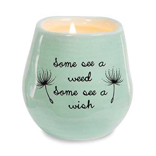 Pavilion Gift Company 77111 Plain Dandelion Wishes - Some See a Weed Some See a Wish Green Ceramic Soy Serenity Scented Candle,