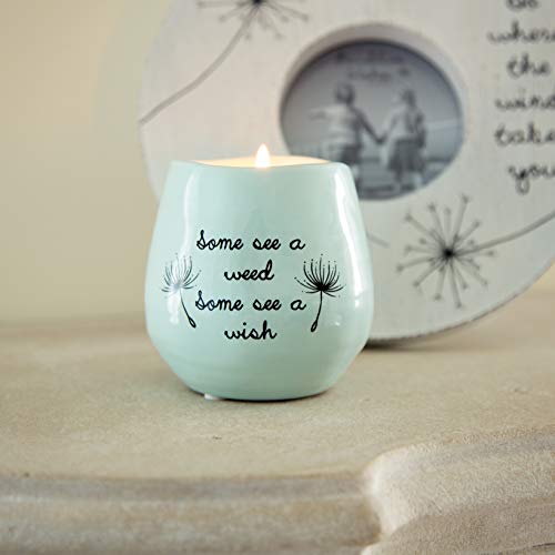 Pavilion Gift Company 77111 Plain Dandelion Wishes - Some See a Weed Some See a Wish Green Ceramic Soy Serenity Scented Candle,