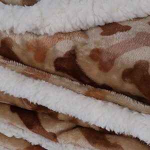 Longrich Flannel Dog Bone Print & Ultra Soft Sherpa Throw Blanket, 60" L X 50" W, Taupe