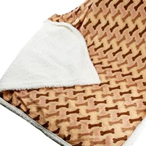 Longrich Flannel Dog Bone Print & Ultra Soft Sherpa Throw Blanket, 60" L X 50" W, Taupe