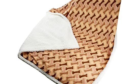 Longrich Flannel Dog Bone Print & Ultra Soft Sherpa Throw Blanket, 60" L X 50" W, Taupe