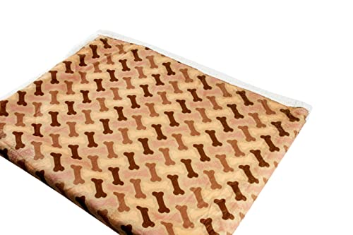 Longrich Flannel Dog Bone Print & Ultra Soft Sherpa Throw Blanket, 60" L X 50" W, Taupe