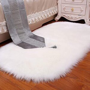 Soft Faux Sheepskin Fur Rug, Oval Small Sized Floor Area Shag Sofa Cover,Bedside Kitchen Living Room Nursery Mat Gold 19"x31"