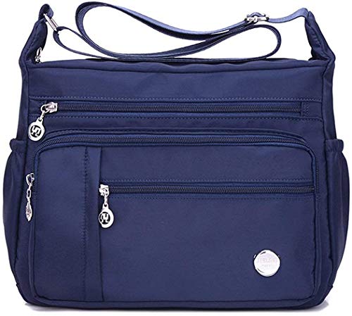 Waterproof Nylon Shoulder Crossbody Bags - Handbag Zipper Pocket Tote Bag Purses Satchel for Ladies Women Girls (Small bag-blue)