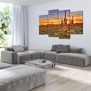 Kreative Arts - Colorfull Sunset with Saguaros Landscape Canvas Wall Art Sonoran Desert Picture Gallery Wrapped Botanical Cactus in Arizona Picture Print on Canvas for Living Room