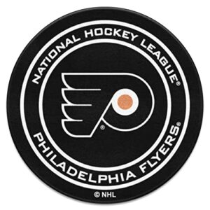 fanmats 10484 philadelphia flyers hockey puck shaped rug – 27in. diameter, hockey puck design, sports fan accent rug