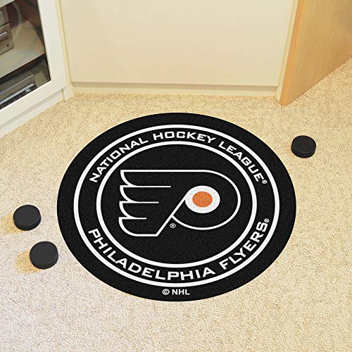 FANMATS 10484 Philadelphia Flyers Hockey Puck Shaped Rug - 27in. Diameter, Hockey Puck Design, Sports Fan Accent Rug