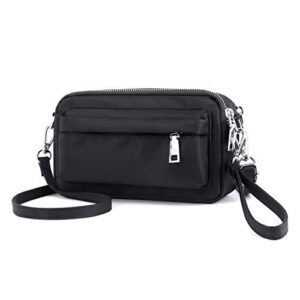 yanaier multi-zipper crossbody handbag purse, women’s nylon wristlet mini crossbody bag clutch with 2 straps black