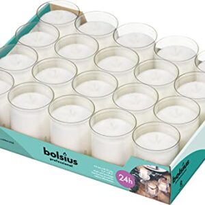 BOLSIUS Votive Candles - 20 Pack Restaurant Candles in Clear Unbreakable Plastic Cups - 24 Hours Burn Time - Premium European Quality - Unscented Smokeless Relight, Birthday, Party & Wedding Candles