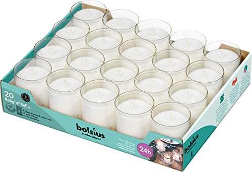 BOLSIUS Votive Candles - 20 Pack Restaurant Candles in Clear Unbreakable Plastic Cups - 24 Hours Burn Time - Premium European Quality - Unscented Smokeless Relight, Birthday, Party & Wedding Candles