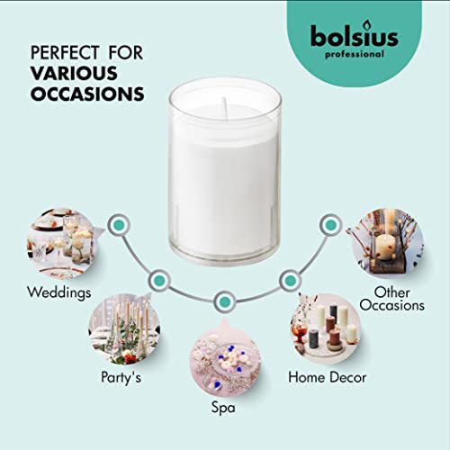 BOLSIUS Votive Candles - 20 Pack Restaurant Candles in Clear Unbreakable Plastic Cups - 24 Hours Burn Time - Premium European Quality - Unscented Smokeless Relight, Birthday, Party & Wedding Candles