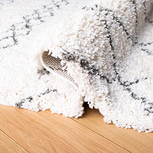 SAFAVIEH Moroccan Fringe Shag Collection 5'3" x 7'6" Ivory/Grey MFG343A Boho Tribal Non-Shedding Living Room Bedroom Dining Room Entryway Plush 2-inch Thick Area Rug